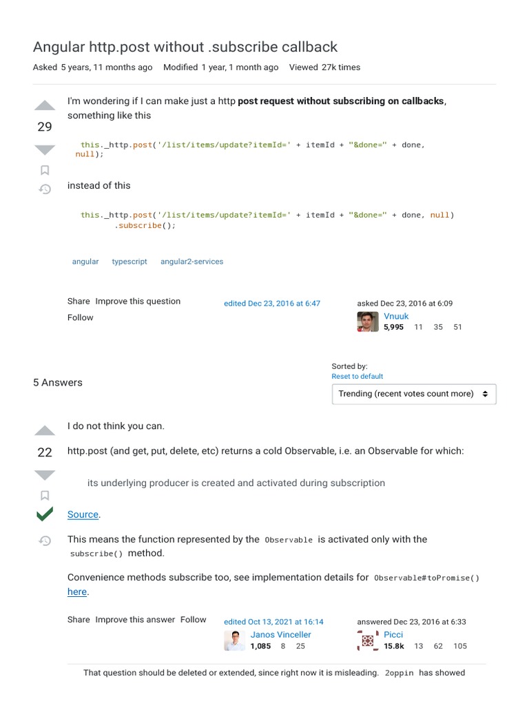 Typescript - Angular HTTP - Post Without .Subscribe Callback - Sta ... Typescript - Angular HTTP - Post Without .Subscribe Callback - Sta ...