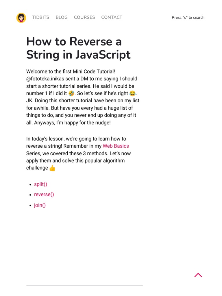 How To Reverse A String In Javascript Pdf Java Script Software Engineering 1602
