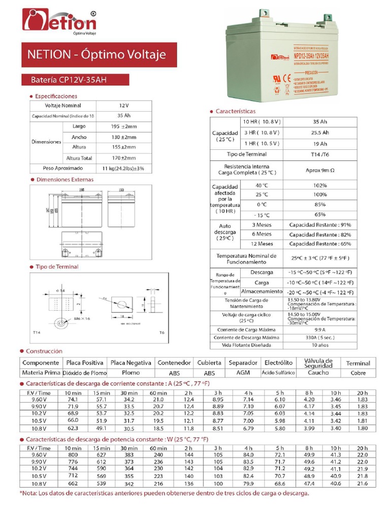 Bateria Ciclo Profundo 12v 35ah Netion npd12 35ah | PDF