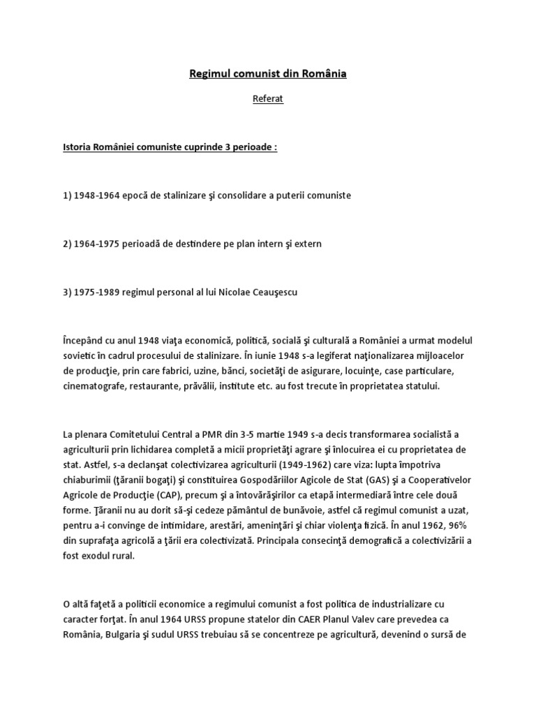 Regimul Comunist Din România (Referat) | PDF