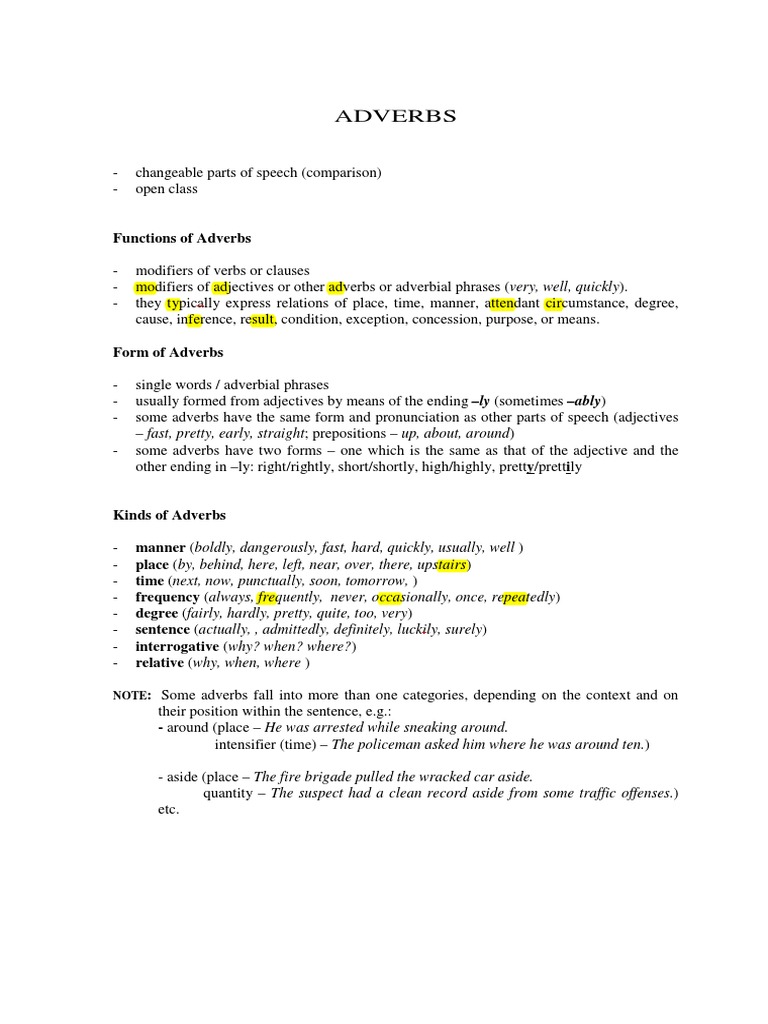 ADVERBS | PDF | Adverb | Verb