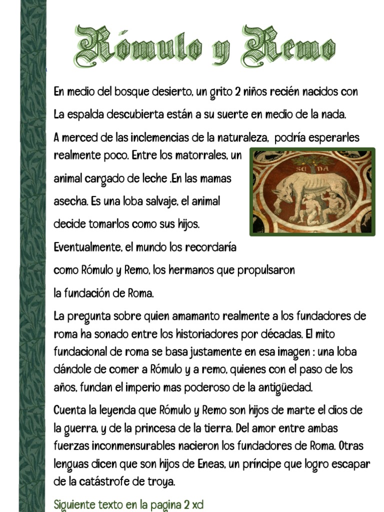 Romulo y Roman Emily Morquecho Aguilar 1°B | PDF | Romulus y Remus ...