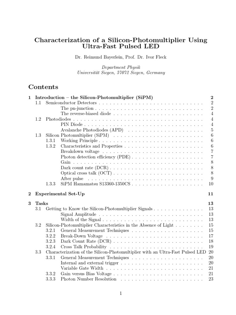 Characterization of Silicon Photomultipliers Using Ultra-Fast Pulsed LED | PDF | Doping ...