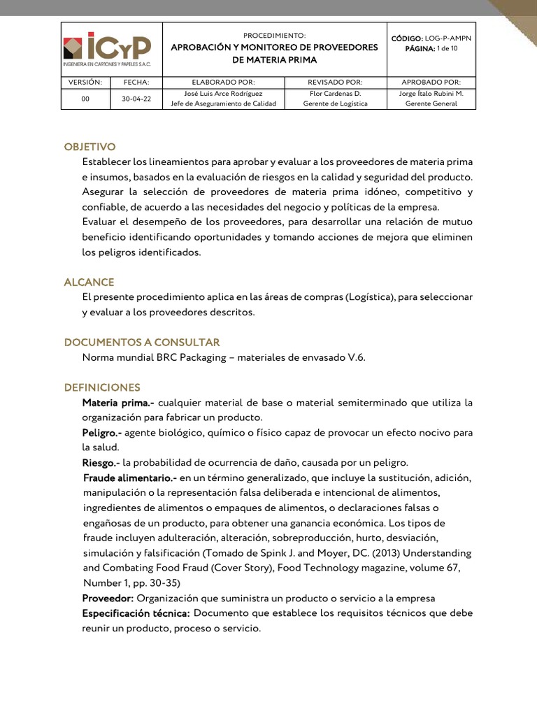 LOG-P-AMPM Procedimiento de Aprobación y Monitoreo de Proveedores de ...