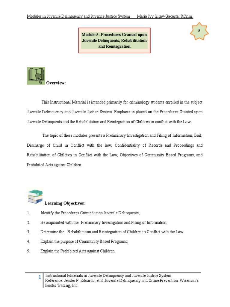 Crim 5 Module 5 | PDF | Juvenile Delinquency | Juvenile Court