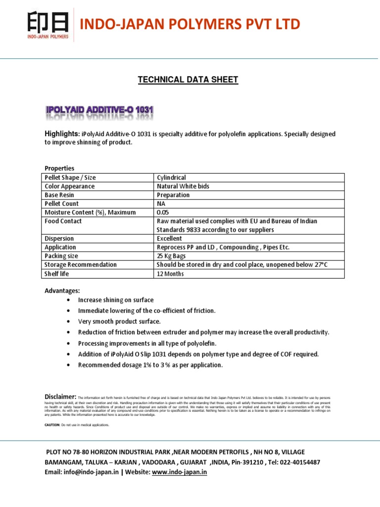TDS iPolyAid Additive-O 1031 | PDF | Extrusion | Information