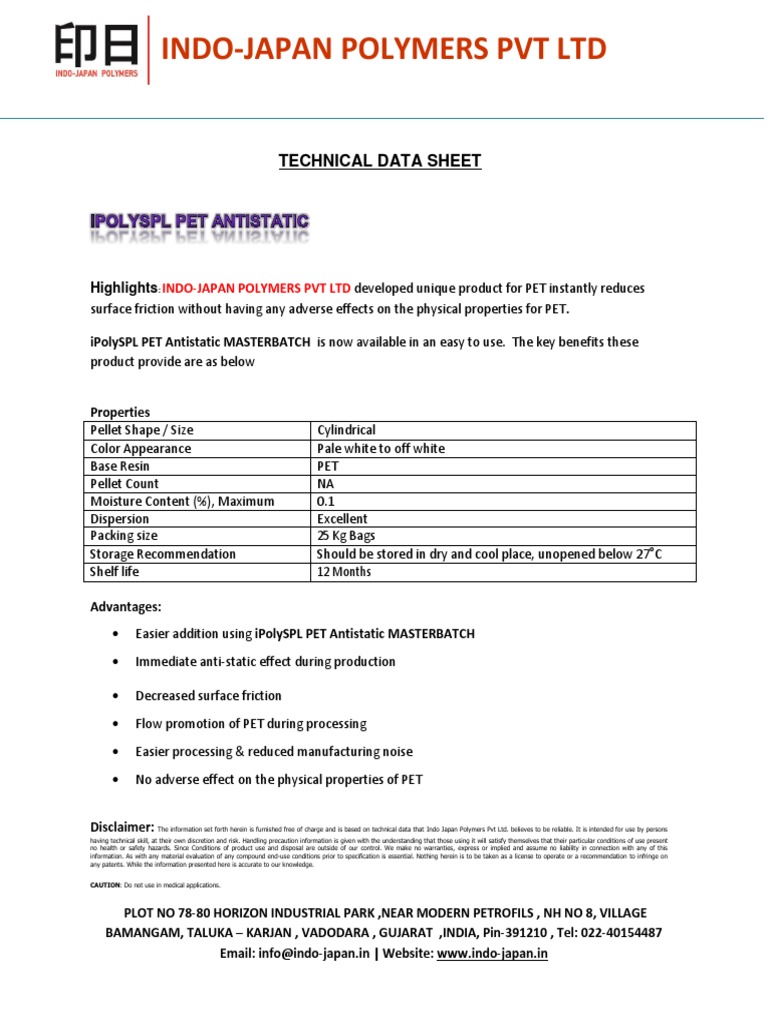 TDS Ipolyspl Pet Antistatic | PDF | Materials