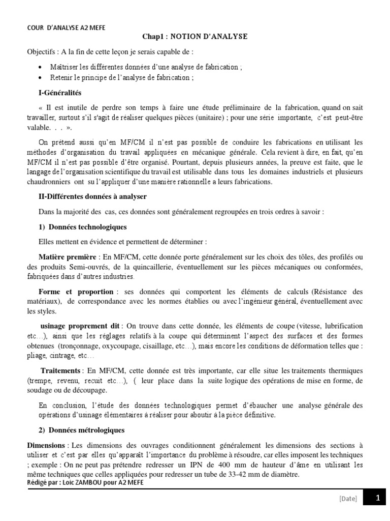 Chap1 Notion D'analyse | PDF | Usinage | Ingénierie mécanique