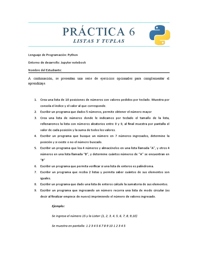 Práctica 6 - Listas y Tuplas | PDF | Programación de computadoras ...