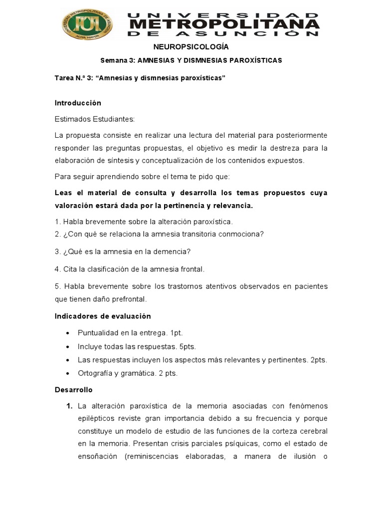 TAREA 3 (1) Completada | PDF | Memoria | Demencia