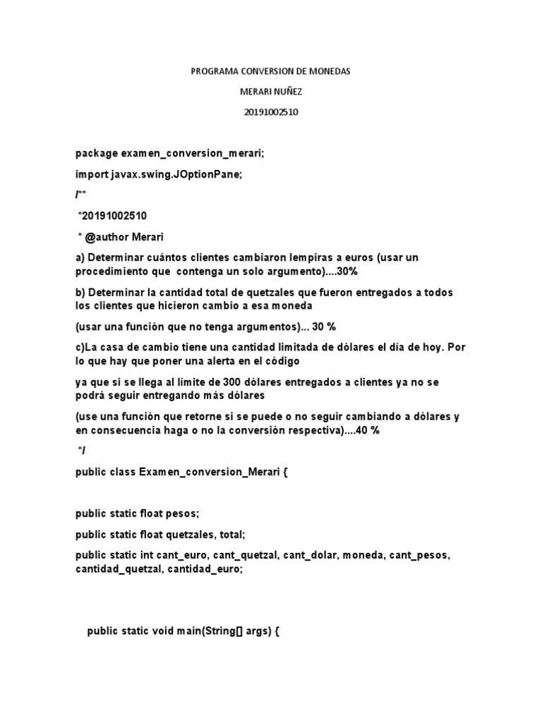 Programa Conversion de Monedas | PDF | Moneda | Mercado de divisas