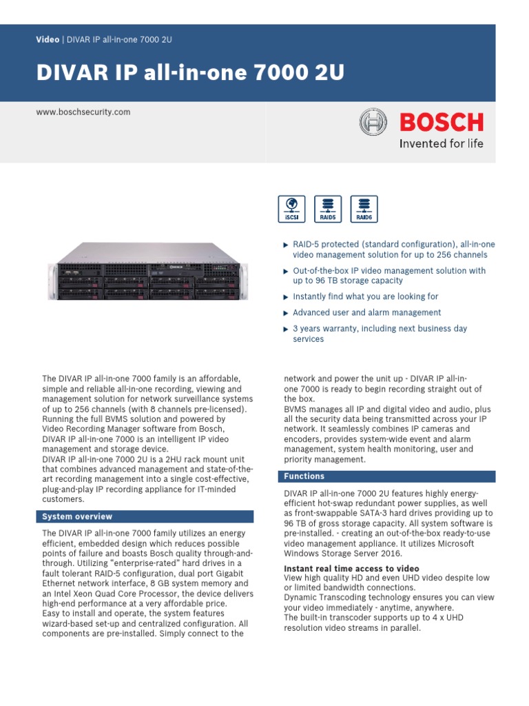 DIVAR IP All-In-One 7000 2U Datasheet 51 en 66038919947 | PDF