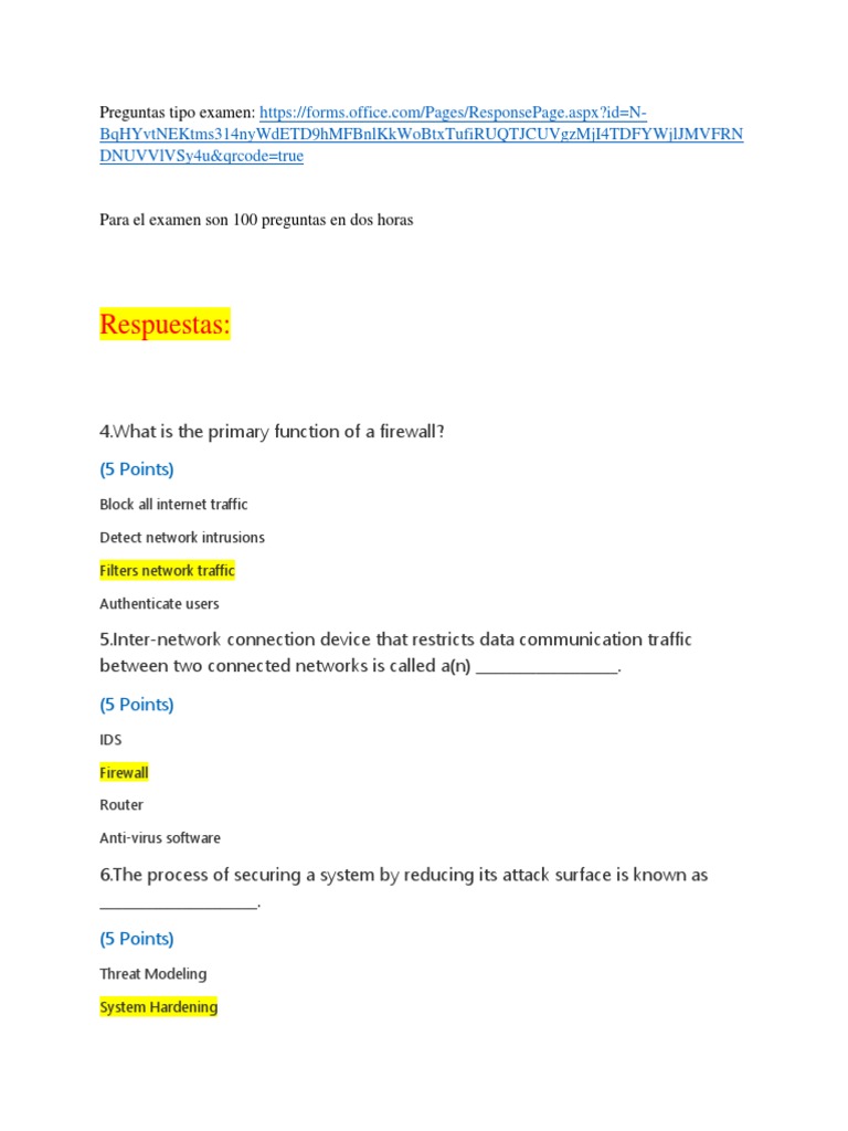 Test - Pre Curso IC32 - Answer | PDF | Security | Computer Security