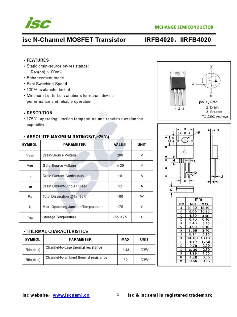 Key Specifications and Performance Characteristics of the IRFB4020 ...