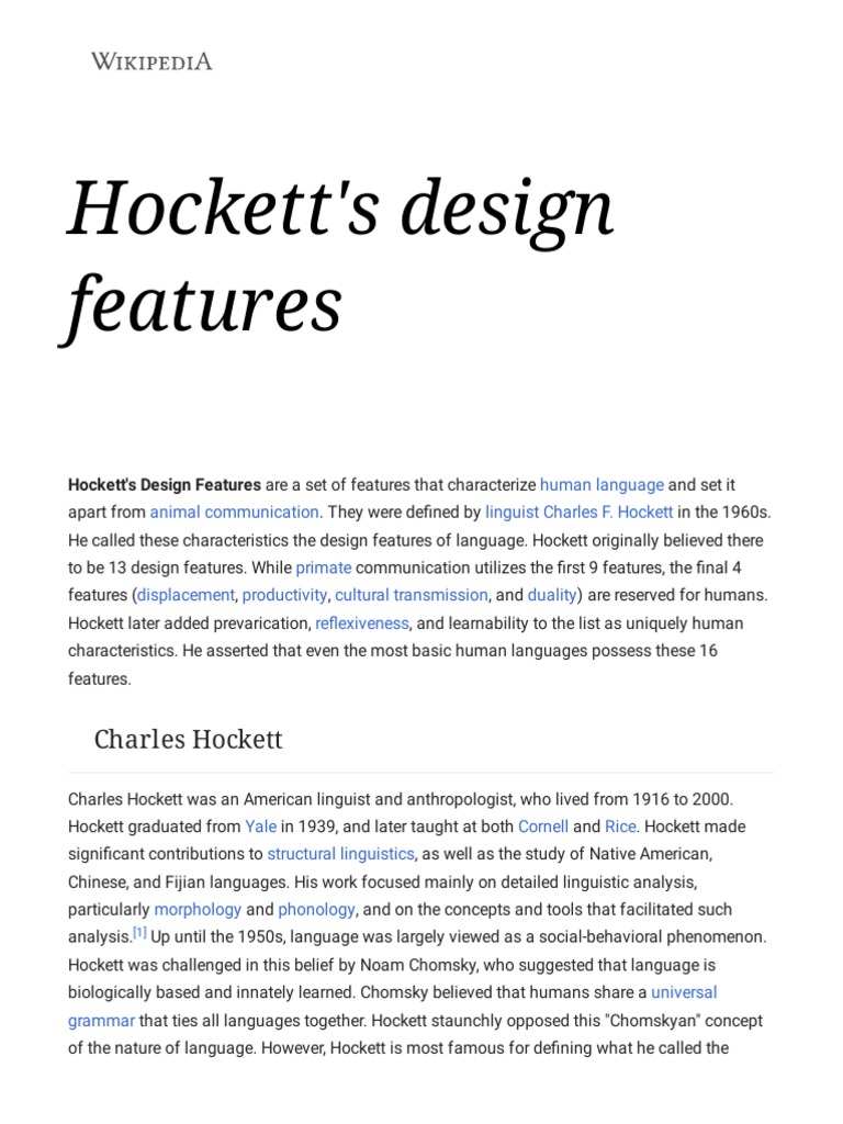 Hockett's 16 Language Design Features | PDF