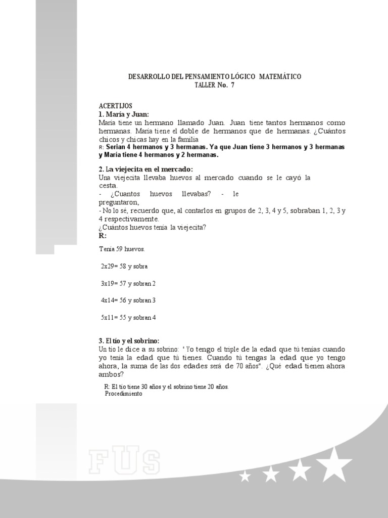 Taller Ejercicios de Pensamiento Logico 1 | PDF