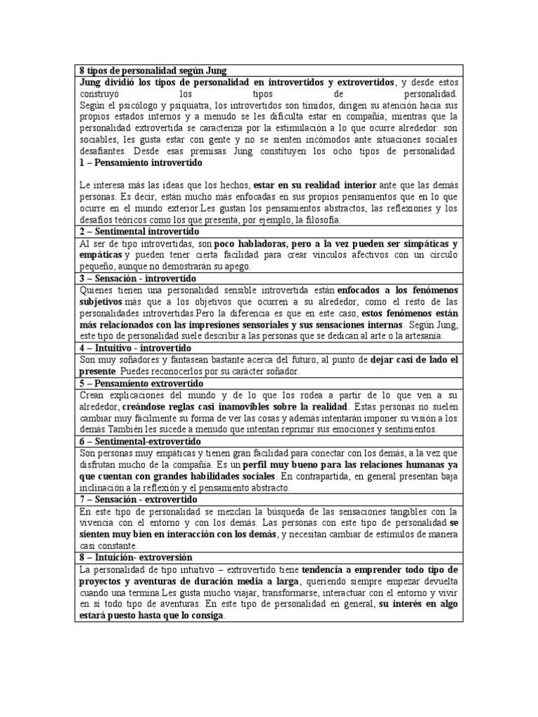 8 Tipos de Personalidad Según Jung | PDF