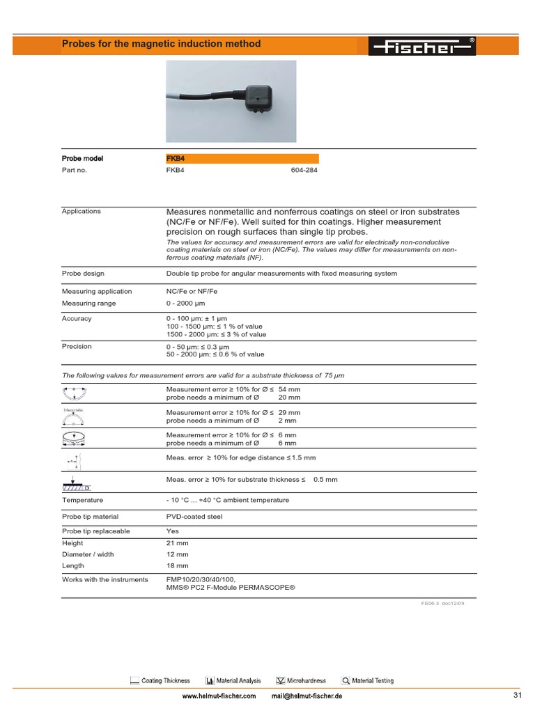 FKB4 Probe Datasheet | PDF | Measurement | Chemistry