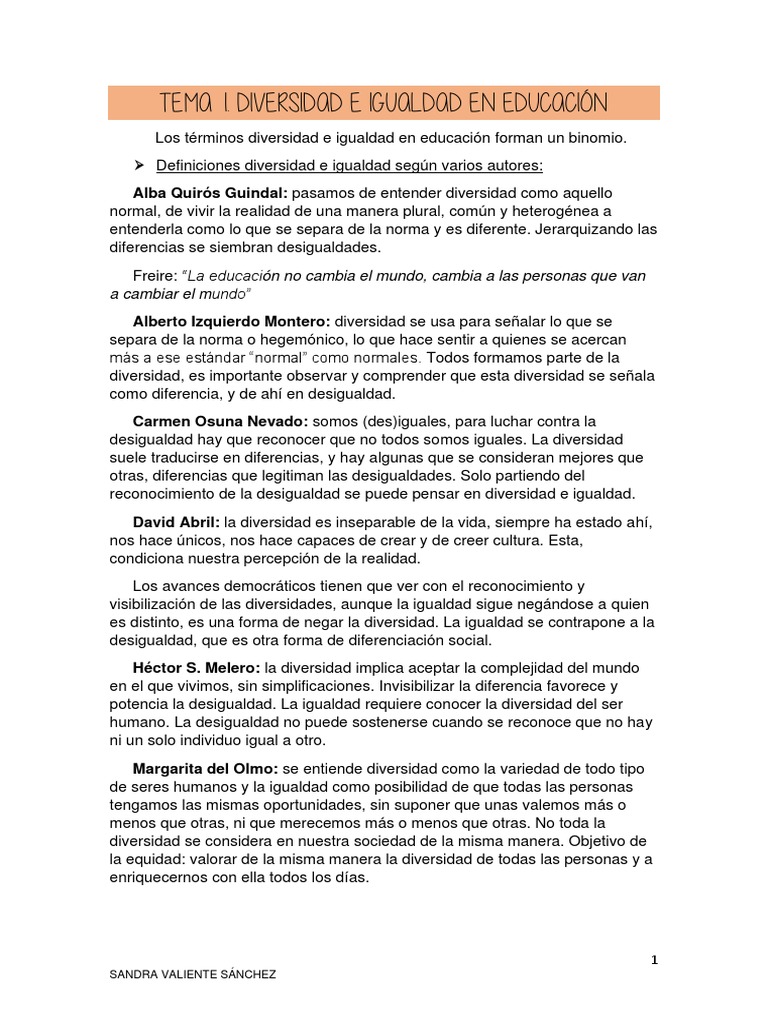 Diversidad e Igualdad en Educación | PDF