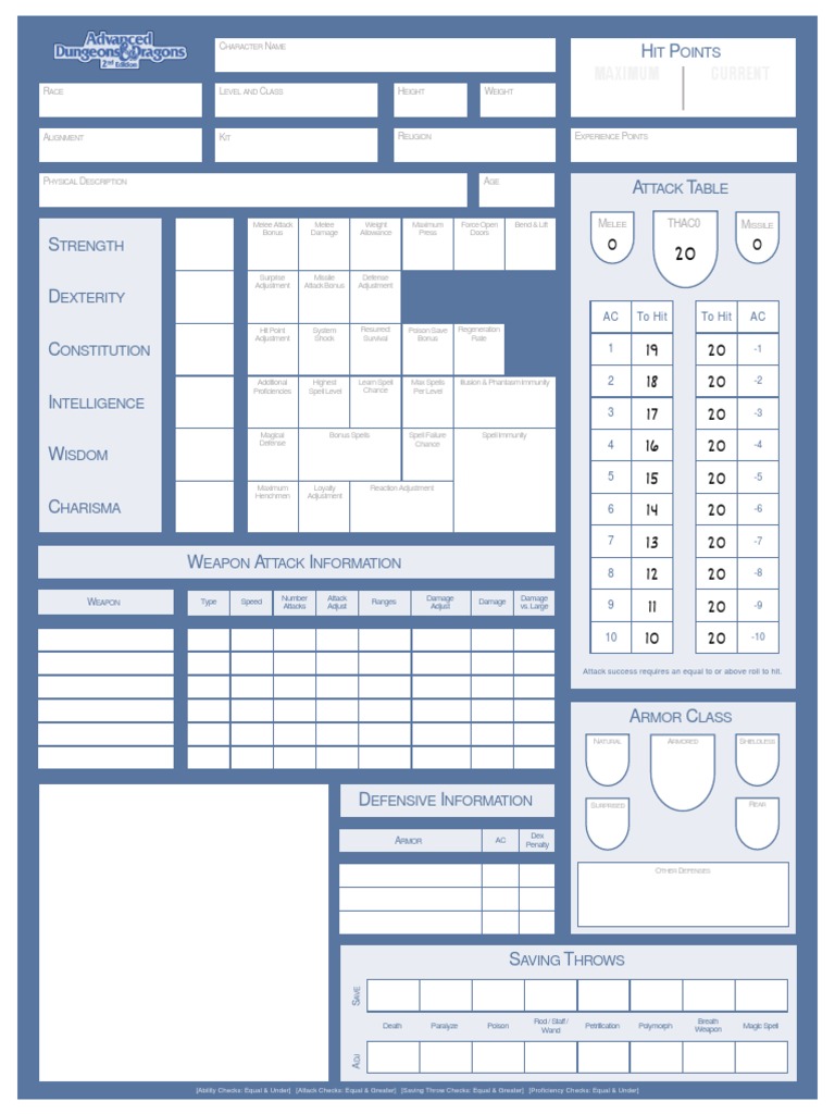 AD&D 2E Character Sheet UnimportantHero | PDF | Role Playing Games