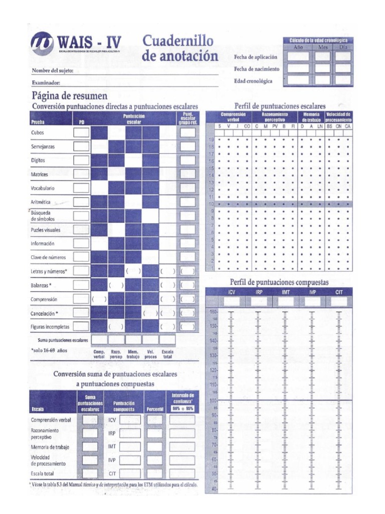 Protocolo WAIS IV | PDF