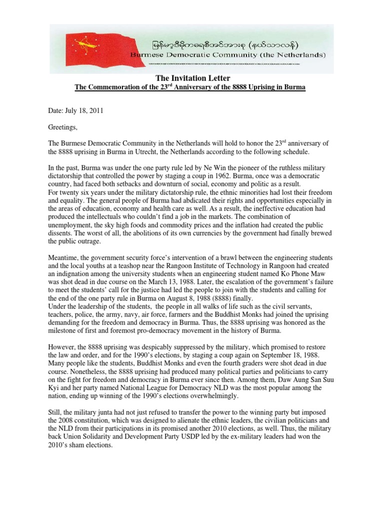 23th 8888 Invitation Letter English BDC (NL) | PDF | Politics Of ...