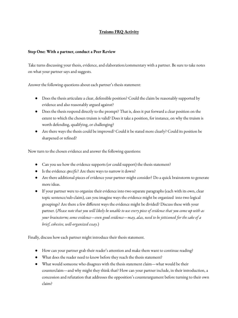 Peer Grading for Truism Essays | PDF | Essays | Thesis