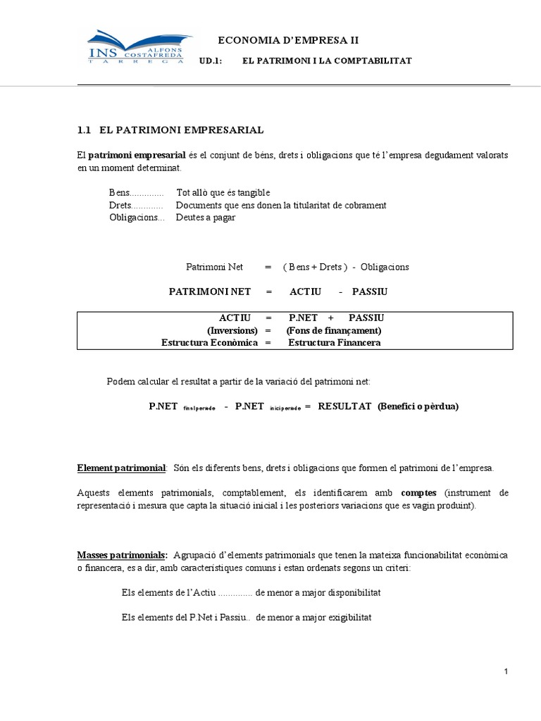 Ud1 Patrimoni I La Comptabilitat | PDF