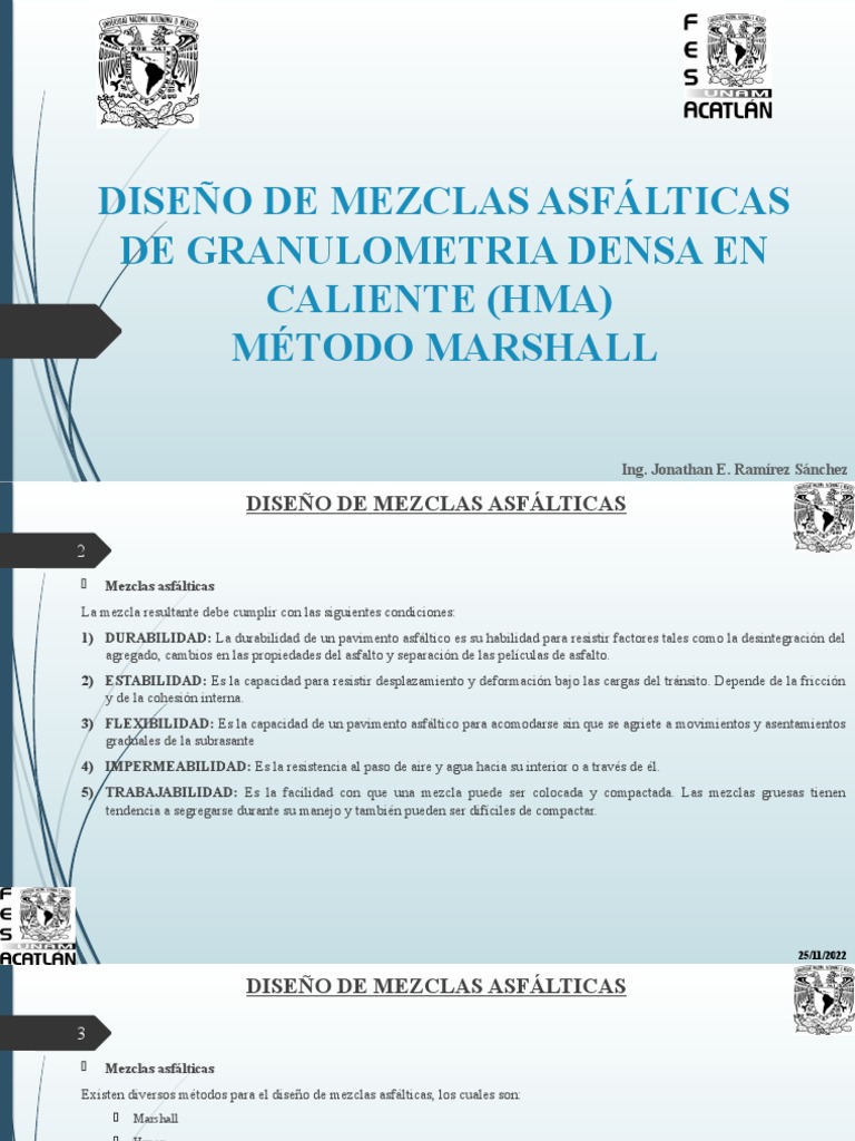 Diseño de Mezclas Asfálticas Método Marshall | PDF Diseño de Mezclas Asfálticas Método Marshall | PDF