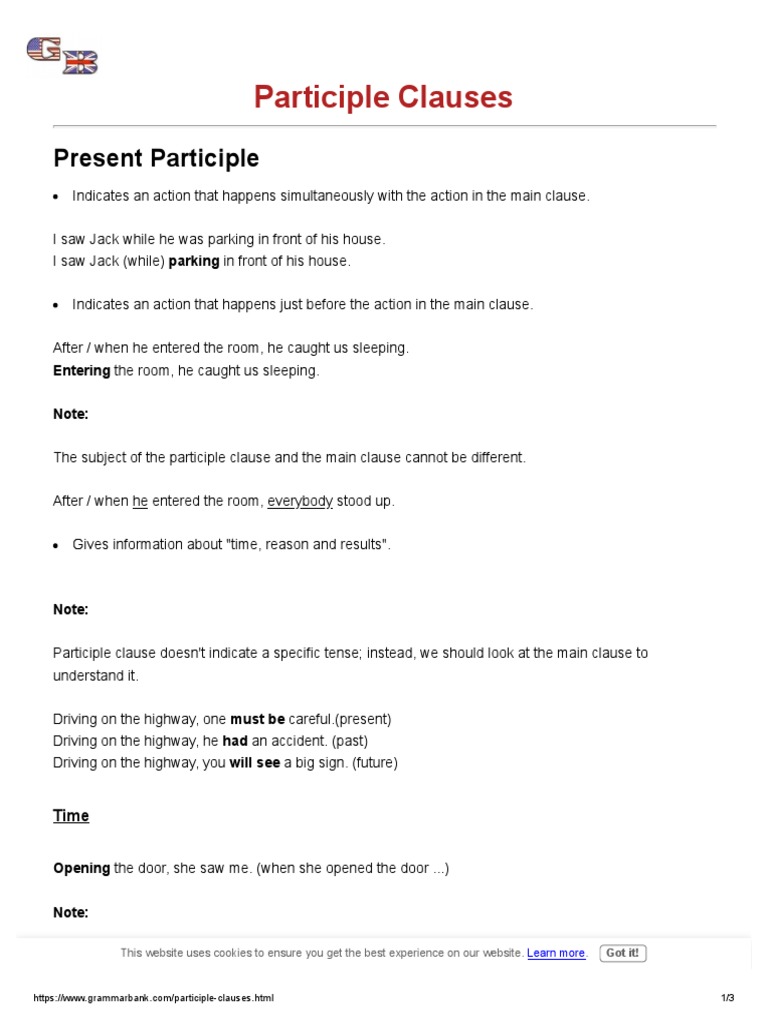 Participle Clauses - GrammarBank | PDF | Verb | Grammar