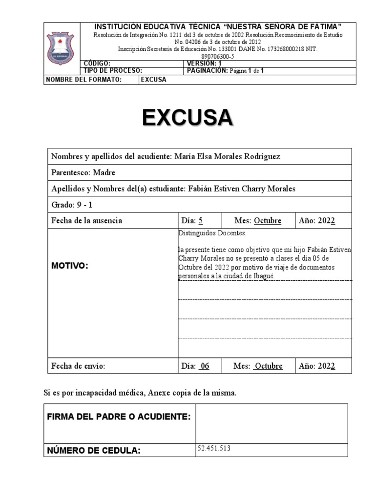 Formato de Excusa | PDF