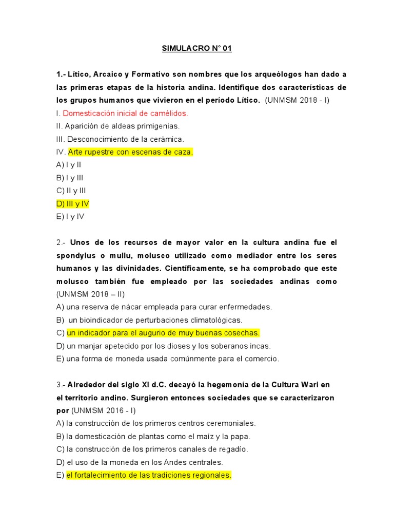 Simulacro 1 | PDF | Imperio Inca | Andes