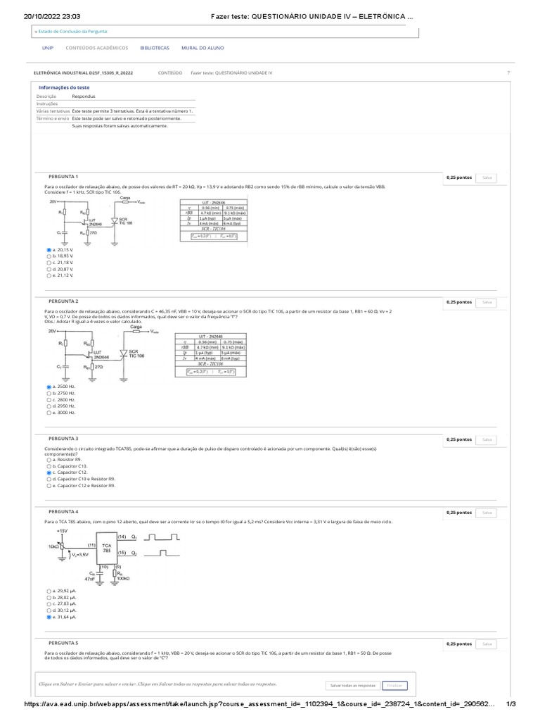 Fazer Teste - QUESTIONÁRIO UNIDADE IV - ELETRÔNICA .. | PDF | Rede ...