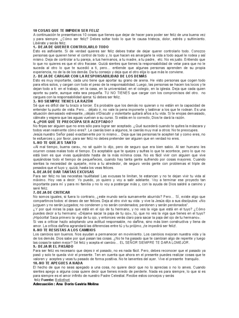 10 Cosas Que Te Impiden Ser Feliz | PDF