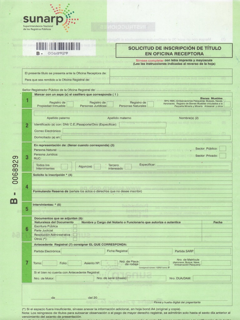 Solicitud de Inscripcion de Titulo (SUNARP) | PDF