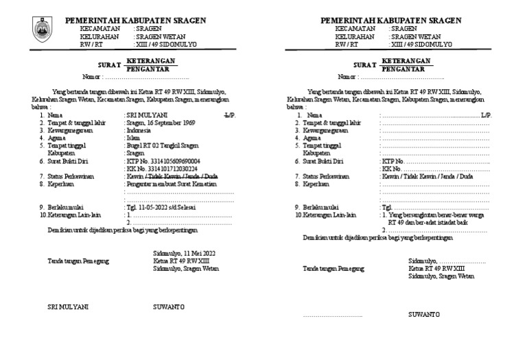 Surat Keterangan RT | PDF
