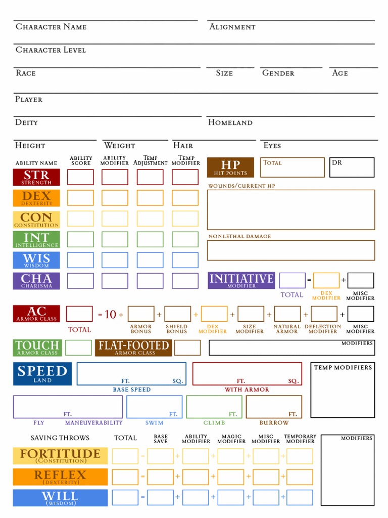 Pathfinder 1e Character Sheet-A5 Colored v01 | PDF