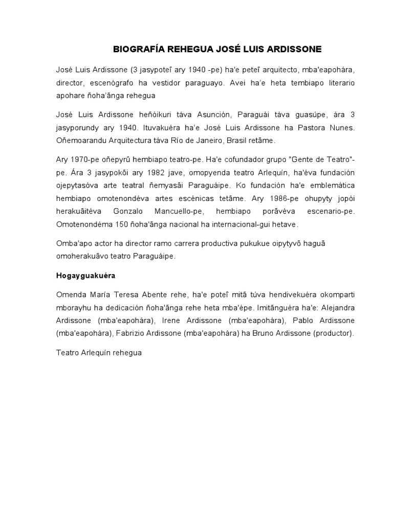 Biografía Rehegua José Luis Ardissone | Descargar gratis PDF | Paraguay