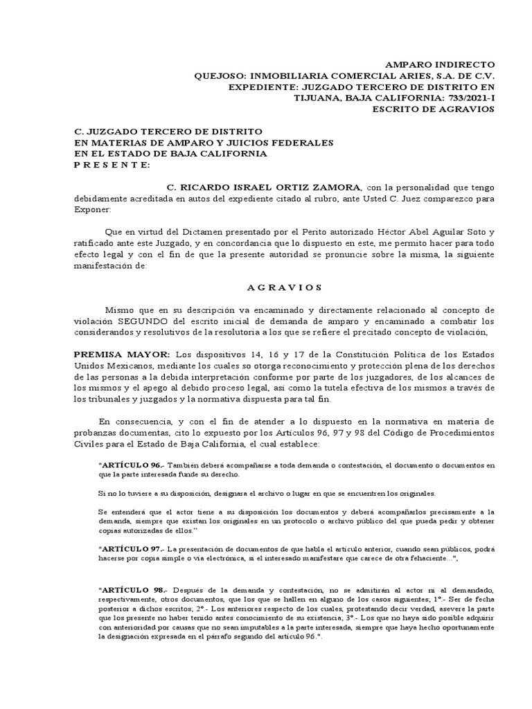 Escrito de Agravios - 733-2021-1 | PDF | Debido al proceso | Demanda ...