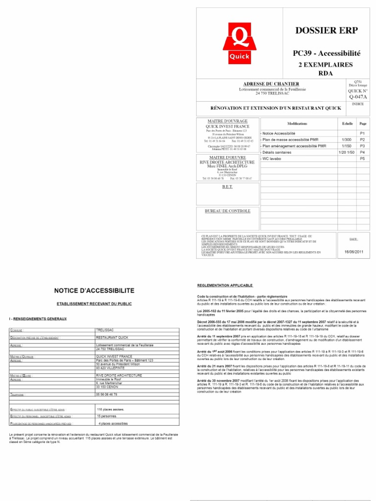 DOSSIER ERP. PC39 - Accessibilité 2 EXEMPLAIRES RDA. ADRESSE DU CHANTIER Lotissement Commercial ...