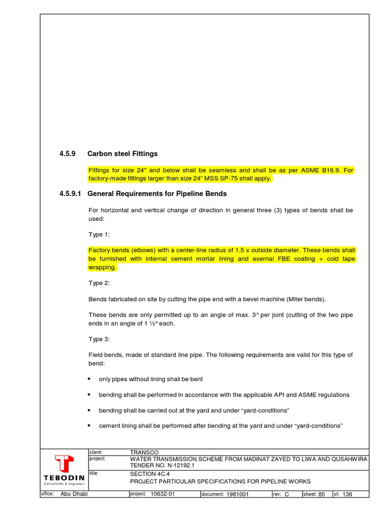 00-Contract 4C.4 Specifications For Pipeline Works | PDF | Pipe (Fluid Conveyance) | Sheet Metal