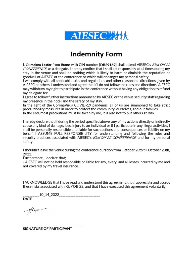 Indemnity Form | PDF