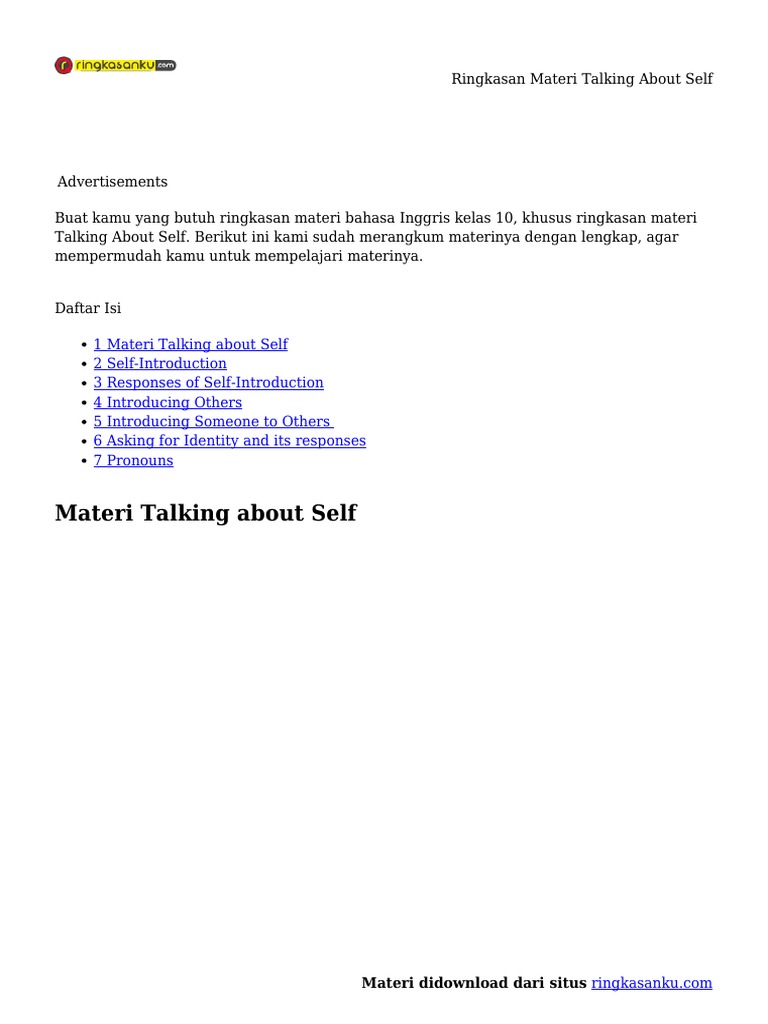 Ringkasan Materi Talking About Self | PDF