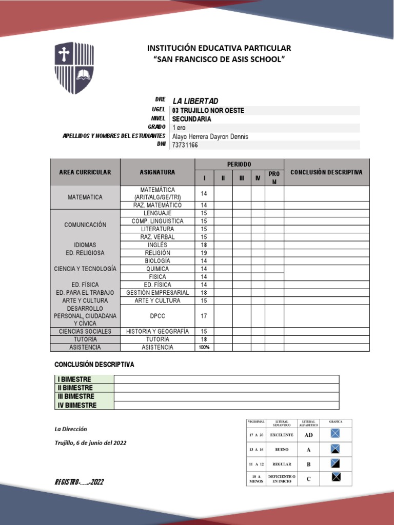 Libreta de Notas 1ero Sec | PDF | Matemáticas | Comunicación