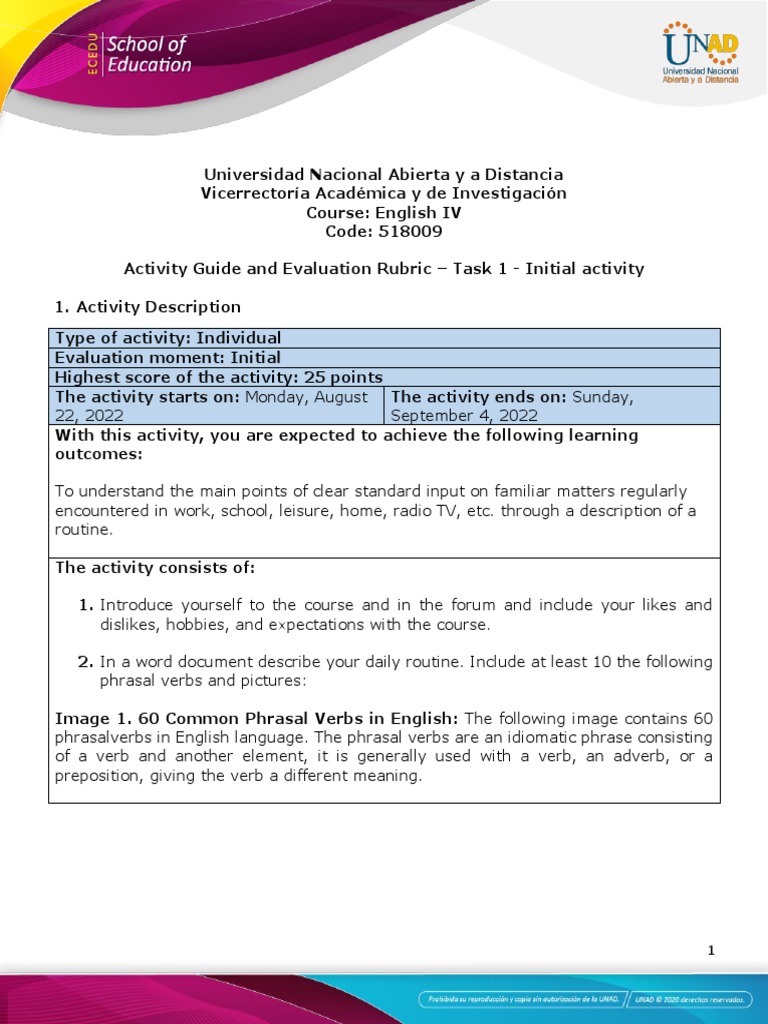 Activities Guide and Evaluation Rubric - Unit 1 - Task 1 - Initial ...