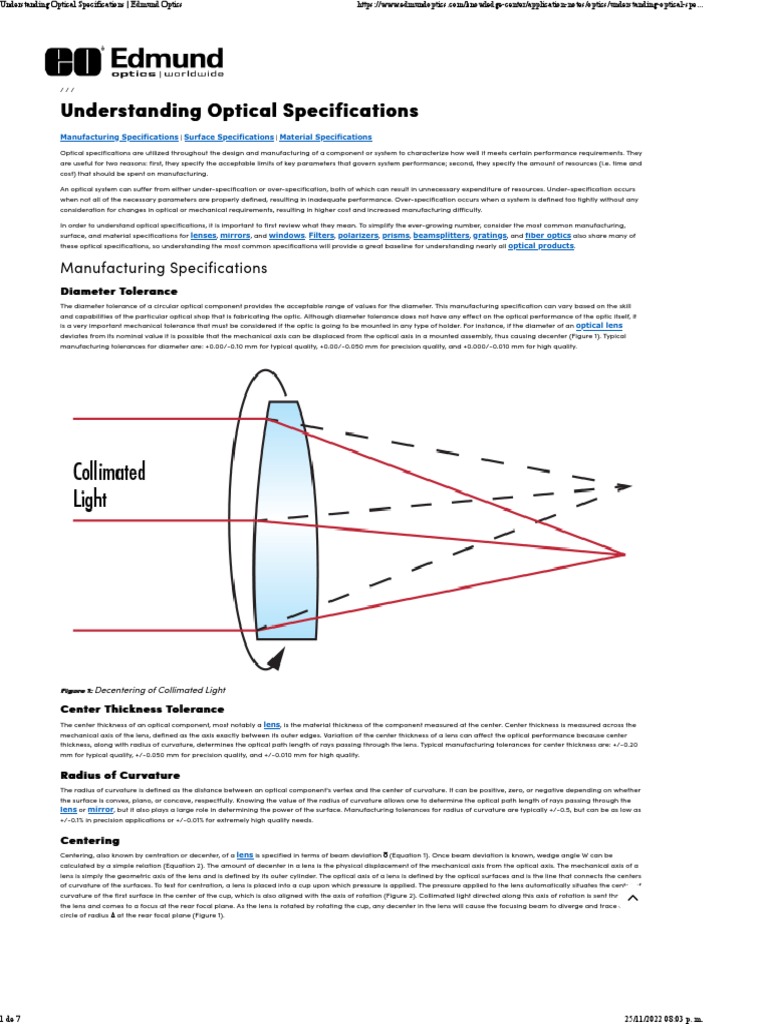 Understanding Optical Specifications Edmund Optics | PDF | Optics | Dispersion (Optics)