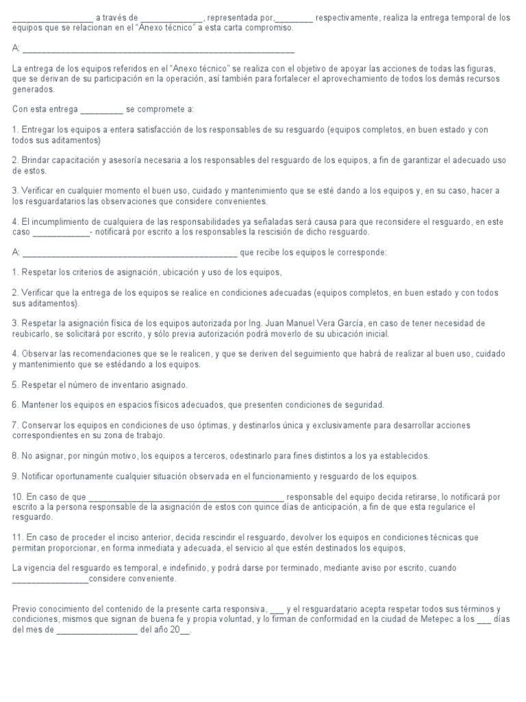 Carta de Resguardo | PDF