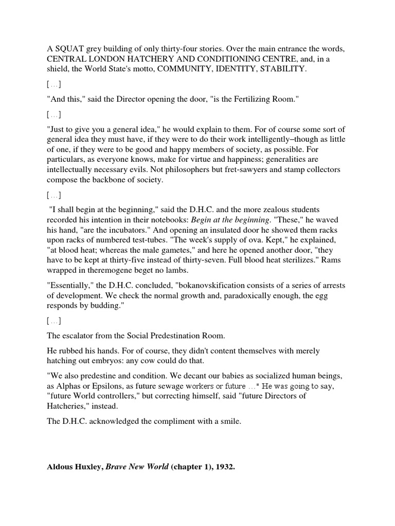 Brave New World: Chapter 1 Overview | PDF