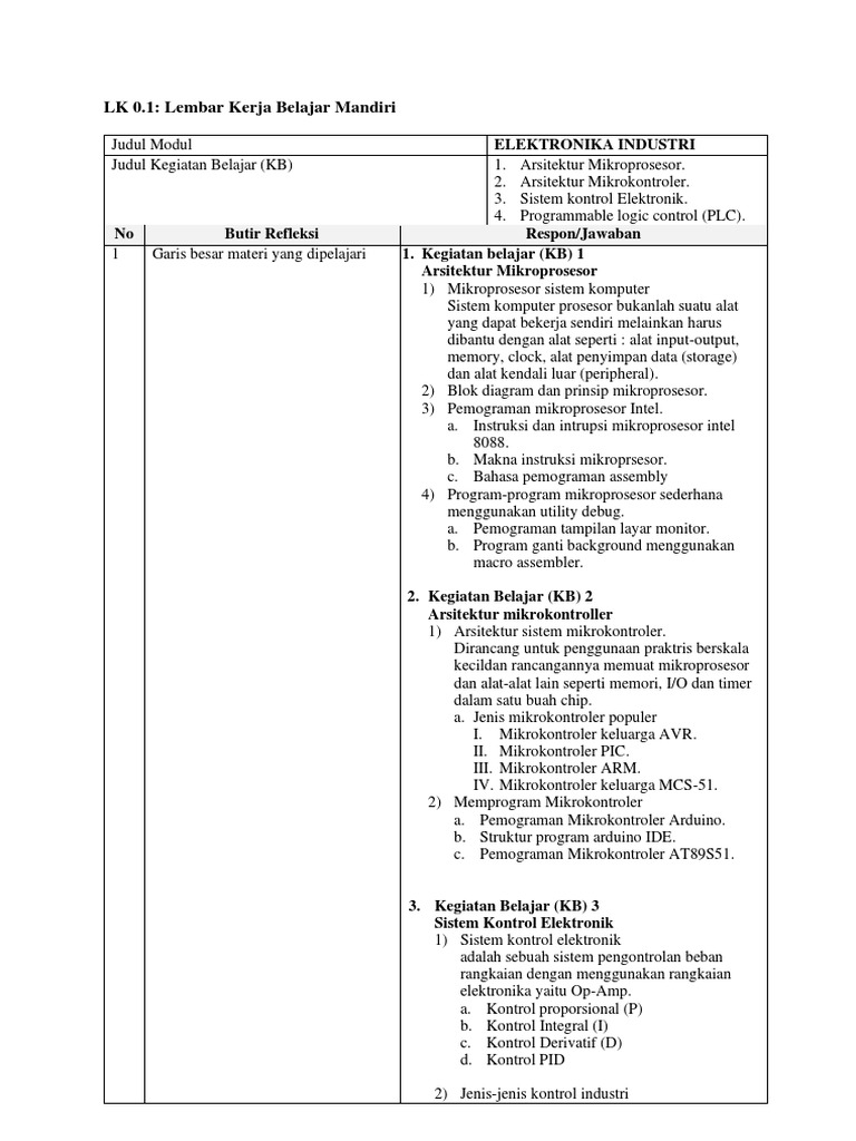 LK 0.1 Lembar Kerja Belajar Mandiri - Modul 4 Elektronika Industri | PDF