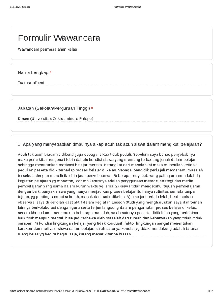 Asli Formulir Wawancara - Google Formulir | PDF